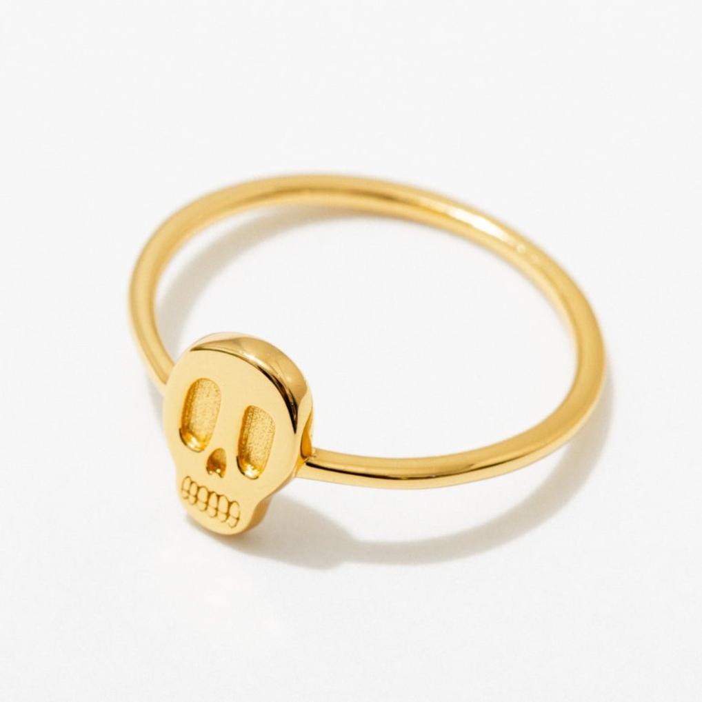 Skull Stacking Ring | Edgy Gold Plate Stacking Ring | Larissa Loden